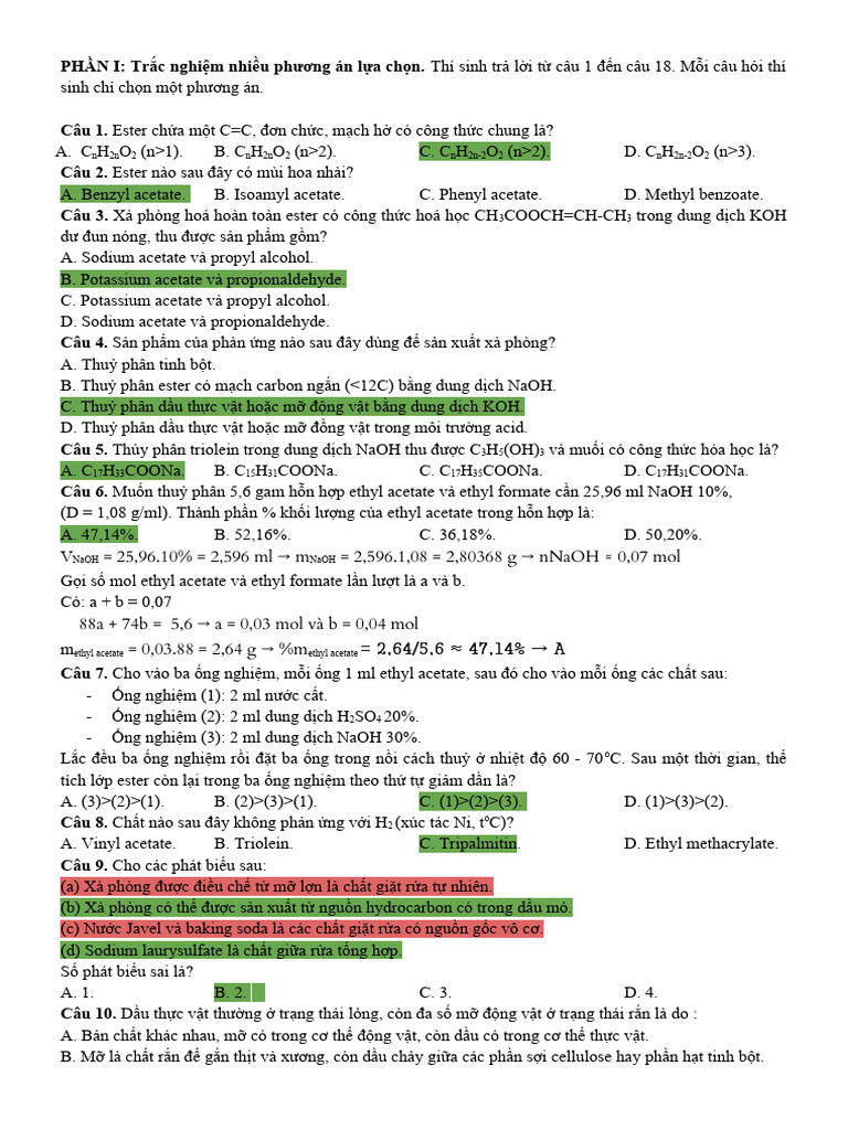 (Đa) (TN25) - Kiểm Tra Ester - Lipid | PDF