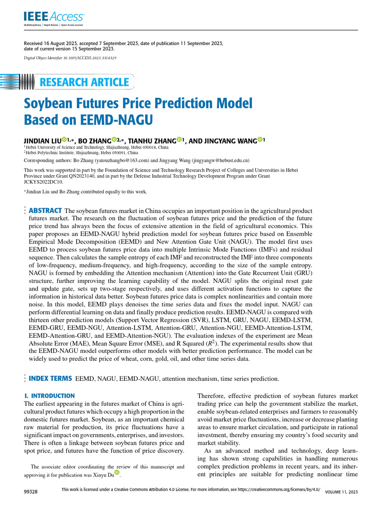 Soybean Futures Price Prediction Model Based On Eemd Nagu Pdf
