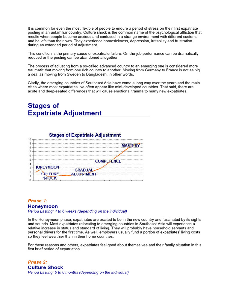 Stages of Expatriate Adjustment: Honeymoon | PDF | Psychology ...
