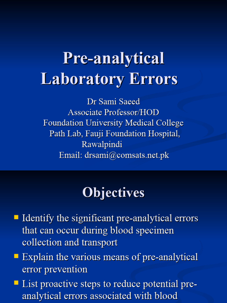 3rdpre Analytical Laboratory Errors DR Sami | PDF | Blood Plasma | Patient