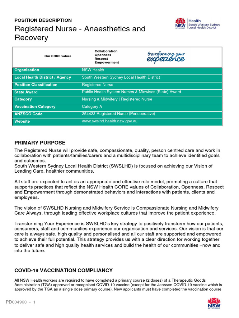 NSWH RequisitionPD REQ459328 | PDF | Nursing | Health Professional