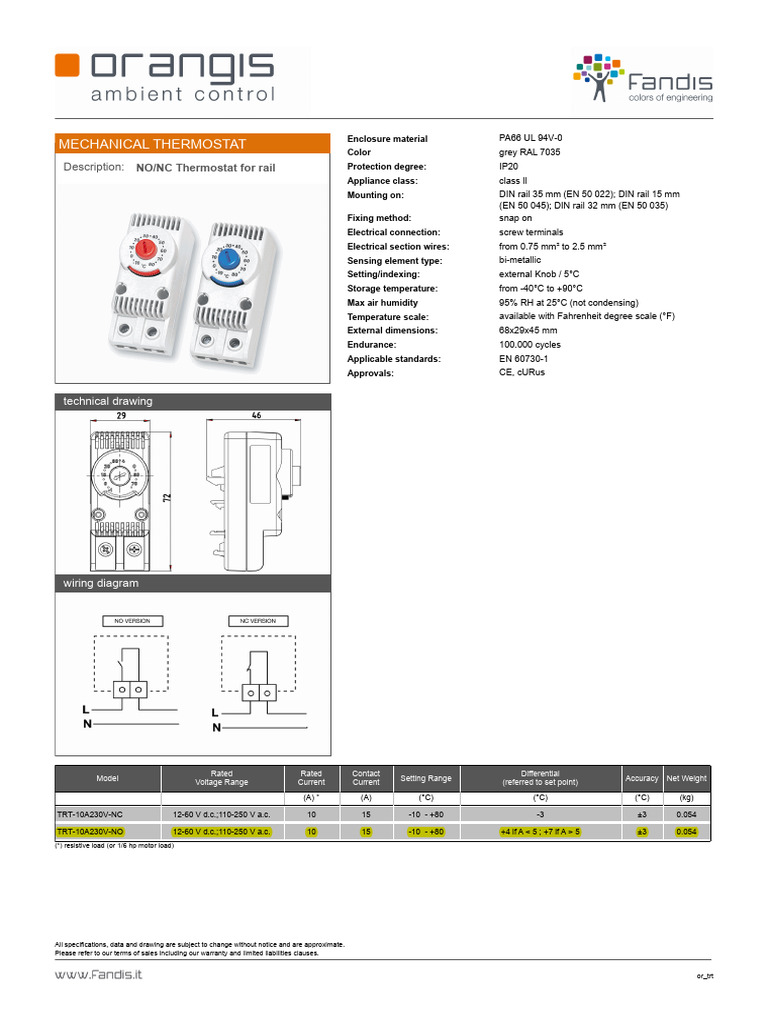 Ficha Tecnica Termostato | PDF | Thermostat | Electrical Equipment
