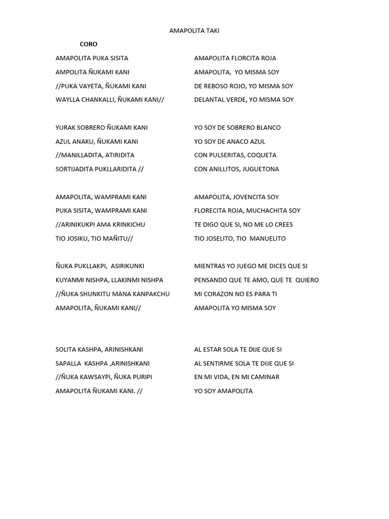 Letras de Canciones en Kichwa | PDF