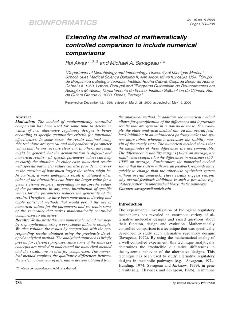 Alves & Savageau, 2000 (Extending The Method of Mathematically Controlled Comparison To Include ...
