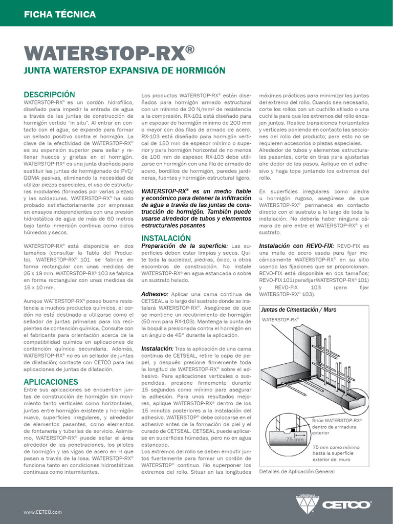 JUNTA WATERSTOP RX | PDF | Hormigón | Fundación (Ingeniería)