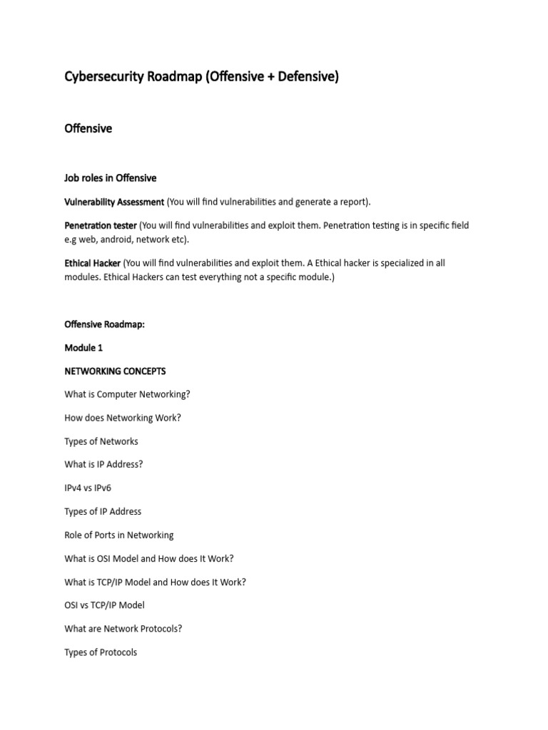 Cybersecurity Roadmap (Offensive + Defensive) | PDF | Security ...