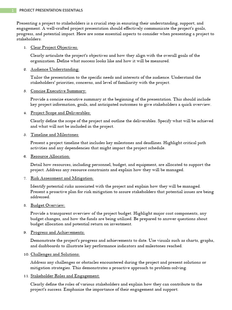 Project Presentation Essentials | PDF | Risk | Budget