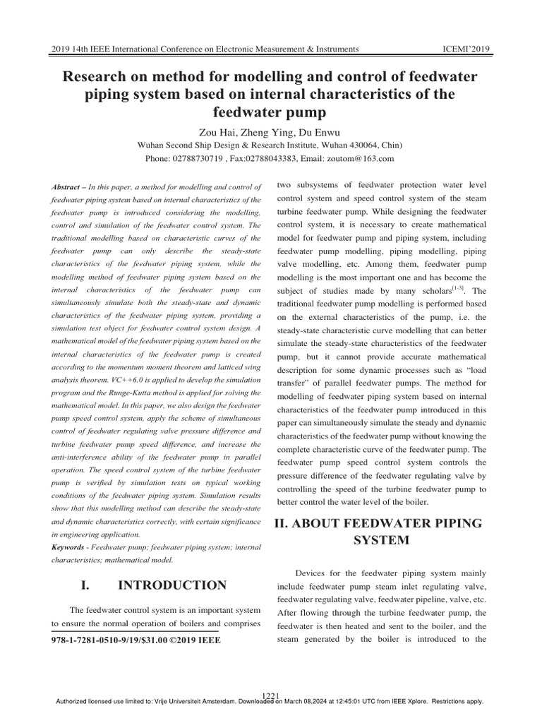 Research On Method For Modelling and Control of Feedwater Piping System Based On Internal ...