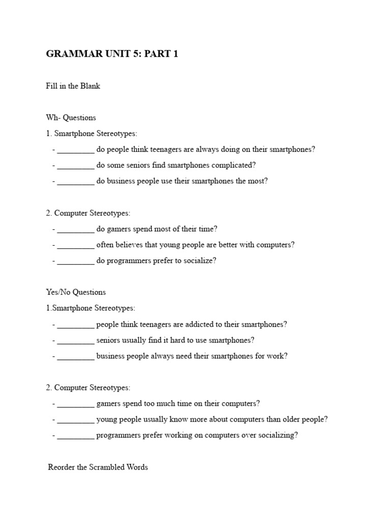 Grammar Unit 5 | PDF | Human Communication