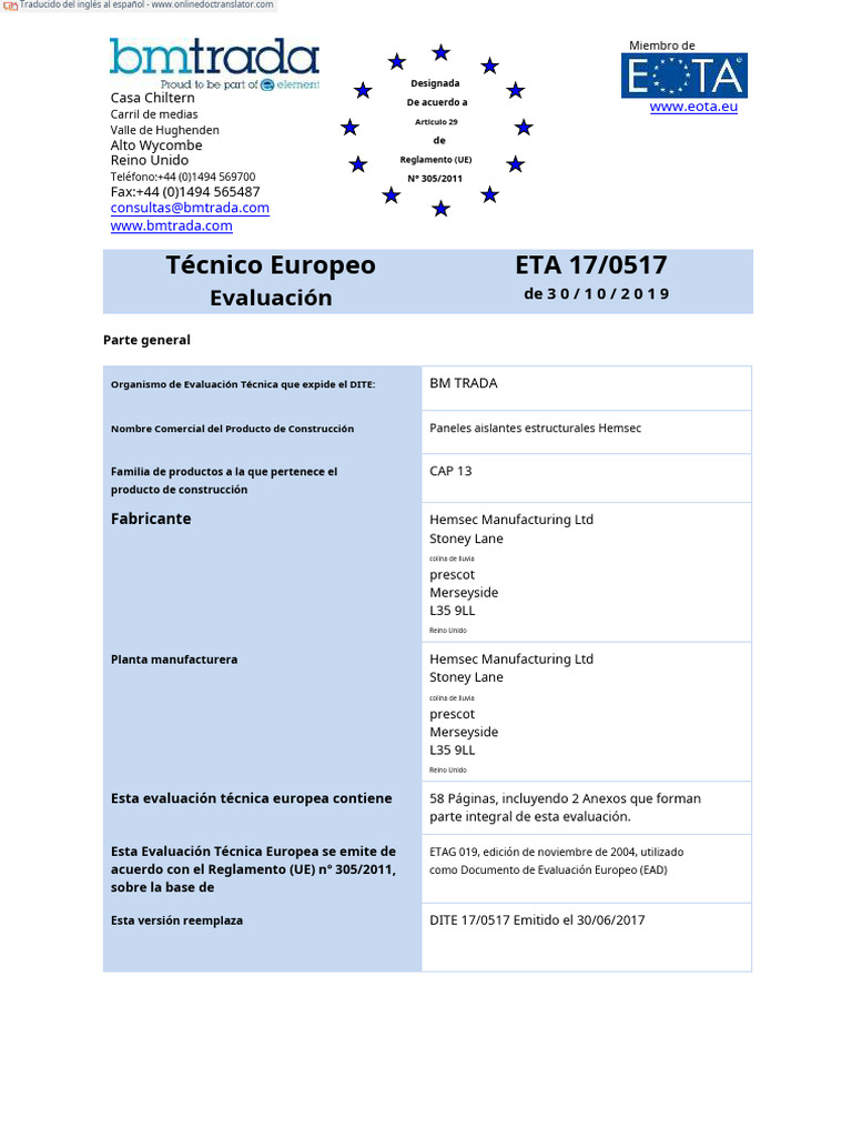 ETA 17-0517 - Hemsec Manufacturing LTD - 301019 (1) .En - Es | PDF ...
