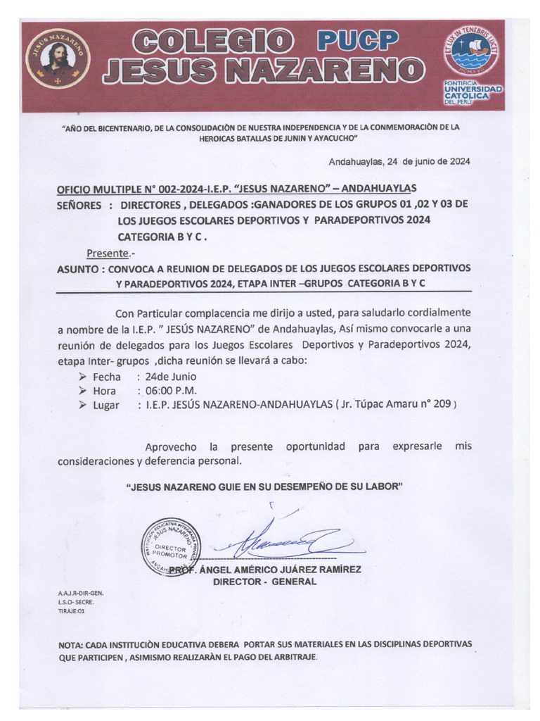 Oficio JEDP 2024 ETAPA INTER GRUPOS | PDF