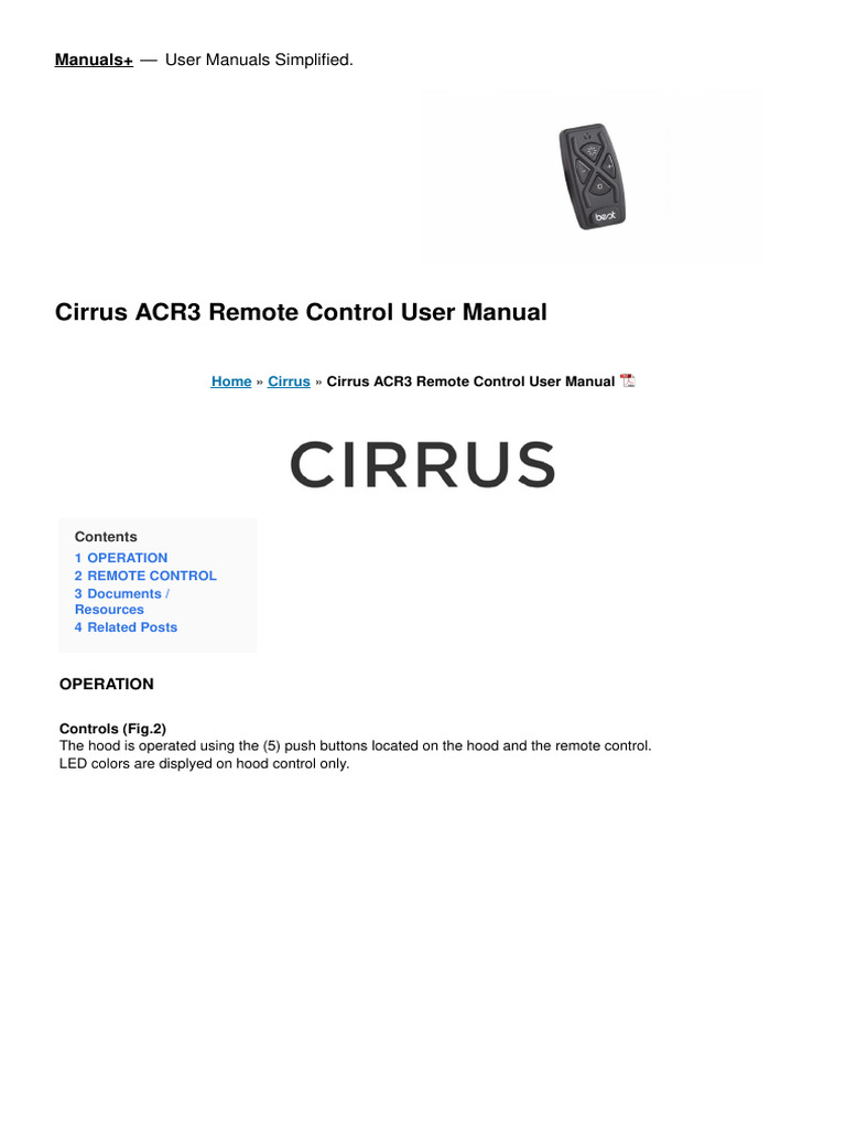 Acr3 Remote Control Manual | PDF | Remote Control | Manufactured Goods