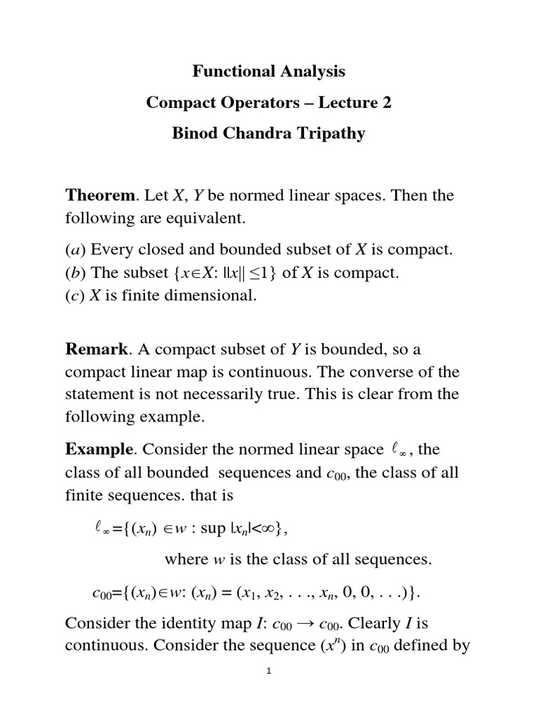 Compact Operators in Functional Analysis | PDF | Compact Space ...
