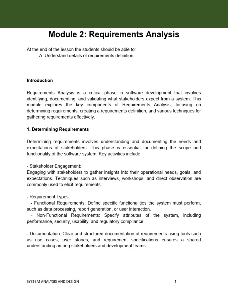 Requirements Analysis in System Design | PDF | Usability | Information ...