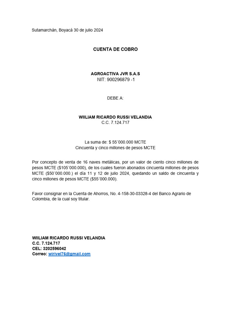 Modelo Cuenta de Cobro | PDF