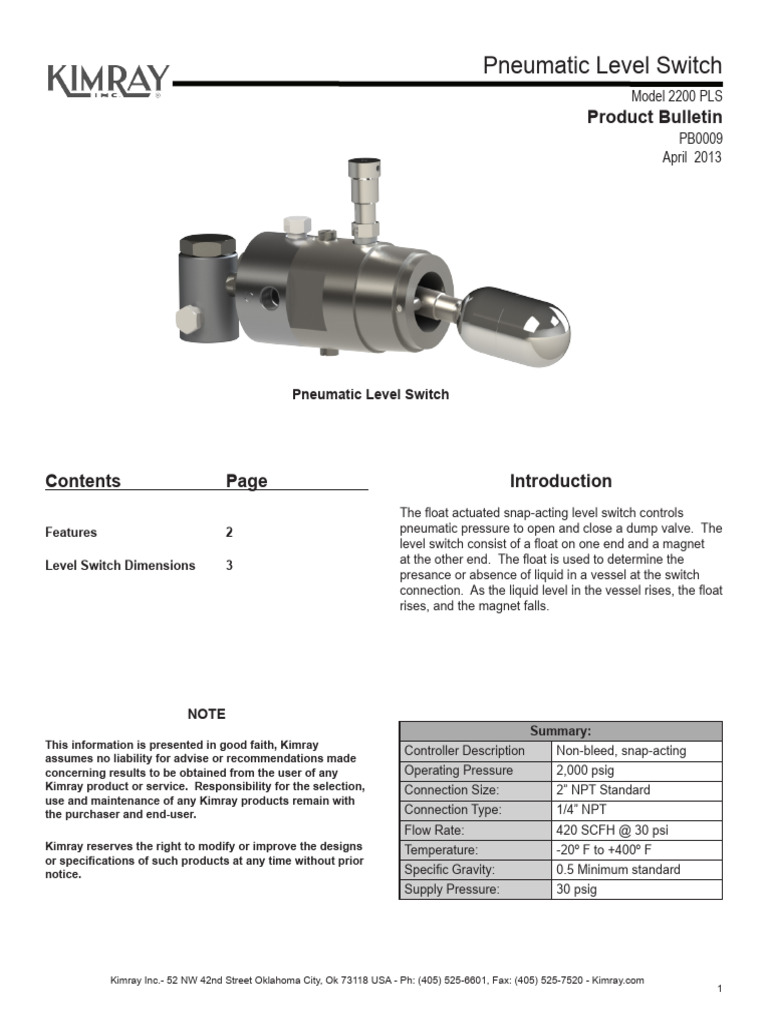 Interruptor de Nivel KIMRAY 2200-PLS | PDF | Iso 9000 | Switch