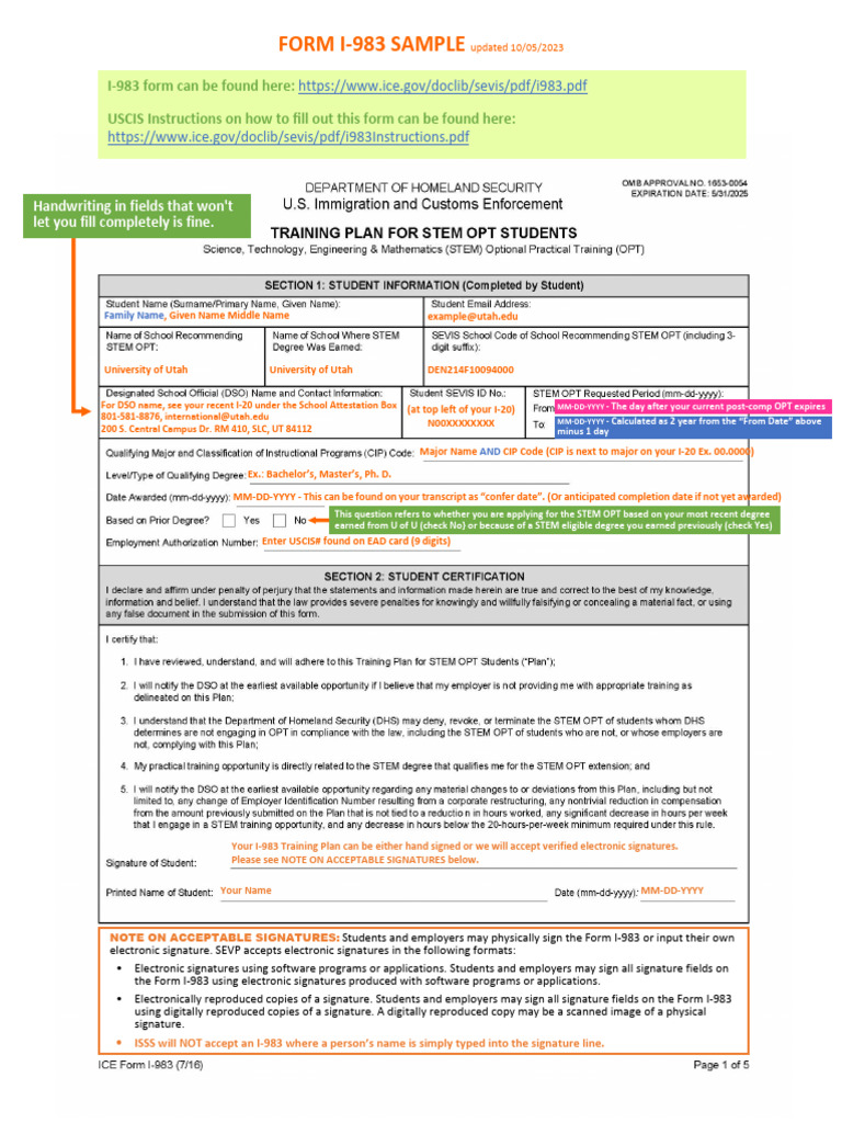 f1 Form I 983 Sample | PDF | Employment | Temporary Work