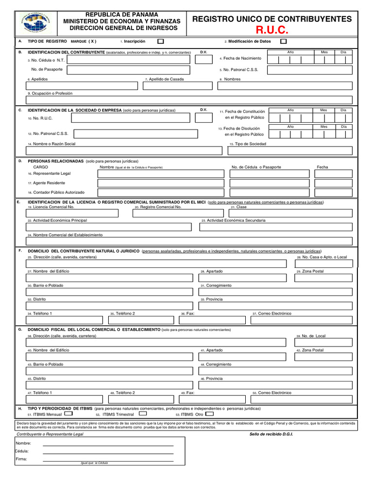 Formulario Único de RUC - Dirección General de Ingresos | PDF ...