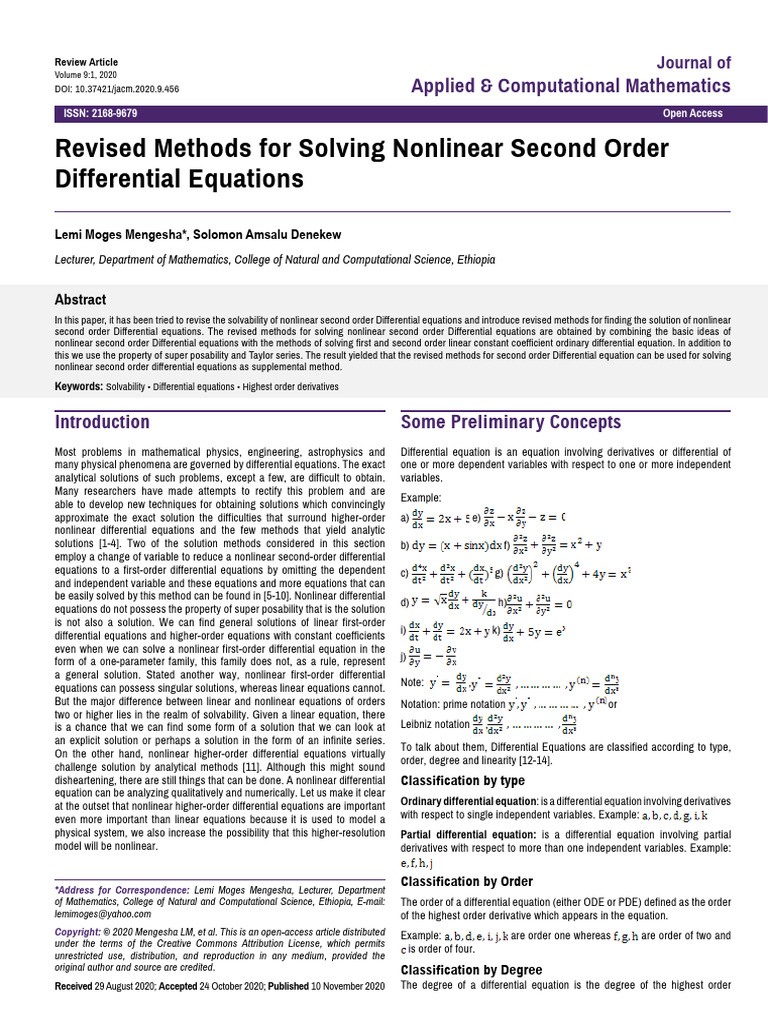 Revised Methods For Solving Nonlinear Second Order Differential ...