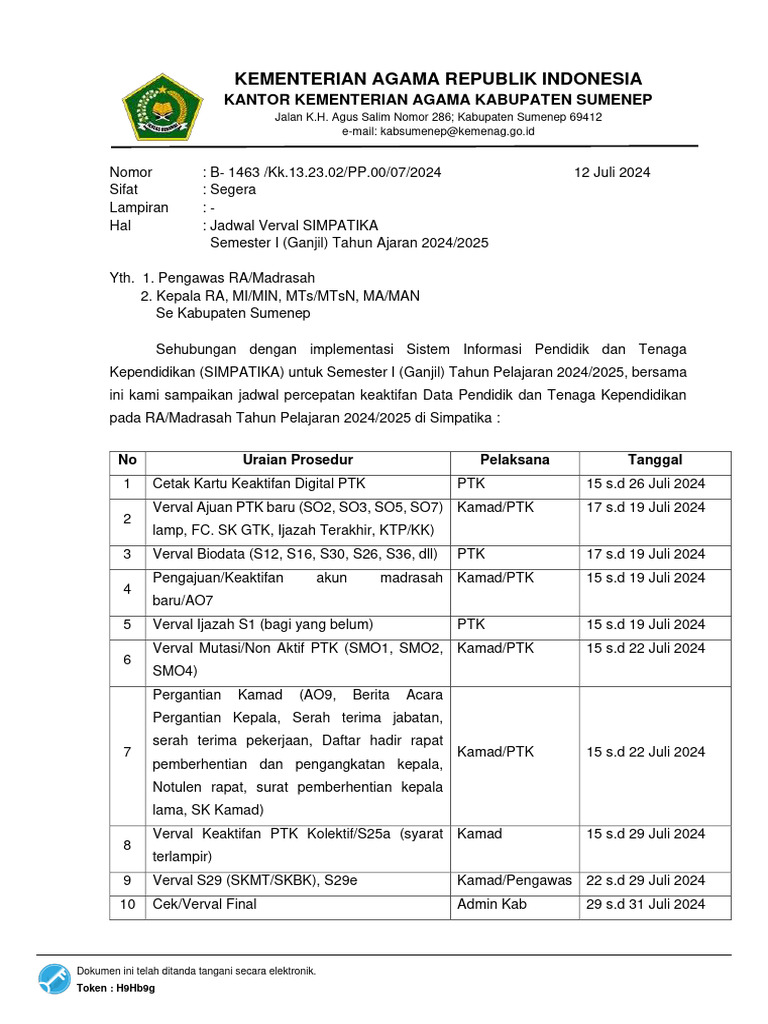 Jadwal Verval Simpatika SMT Ganjil 2024 - 2025 | PDF