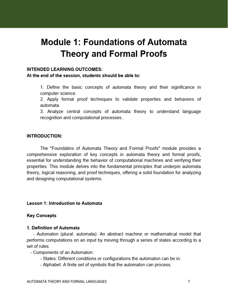 Automata Theory and Formal Languages - Module 1 | PDF | Automata Theory | Mathematical Proof