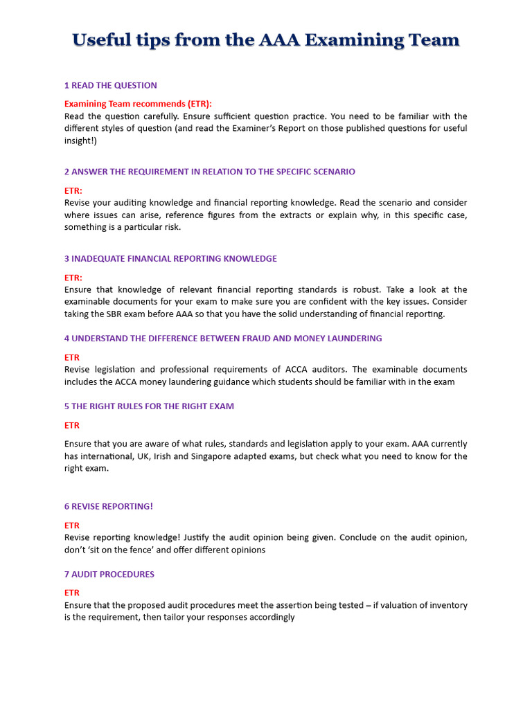 AAA Exam Tips | PDF | Audit | Knowledge