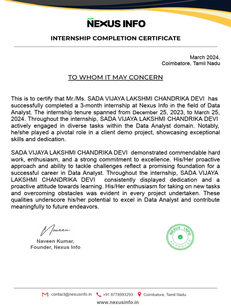 Nexus Internship Completion Certificate | PDF