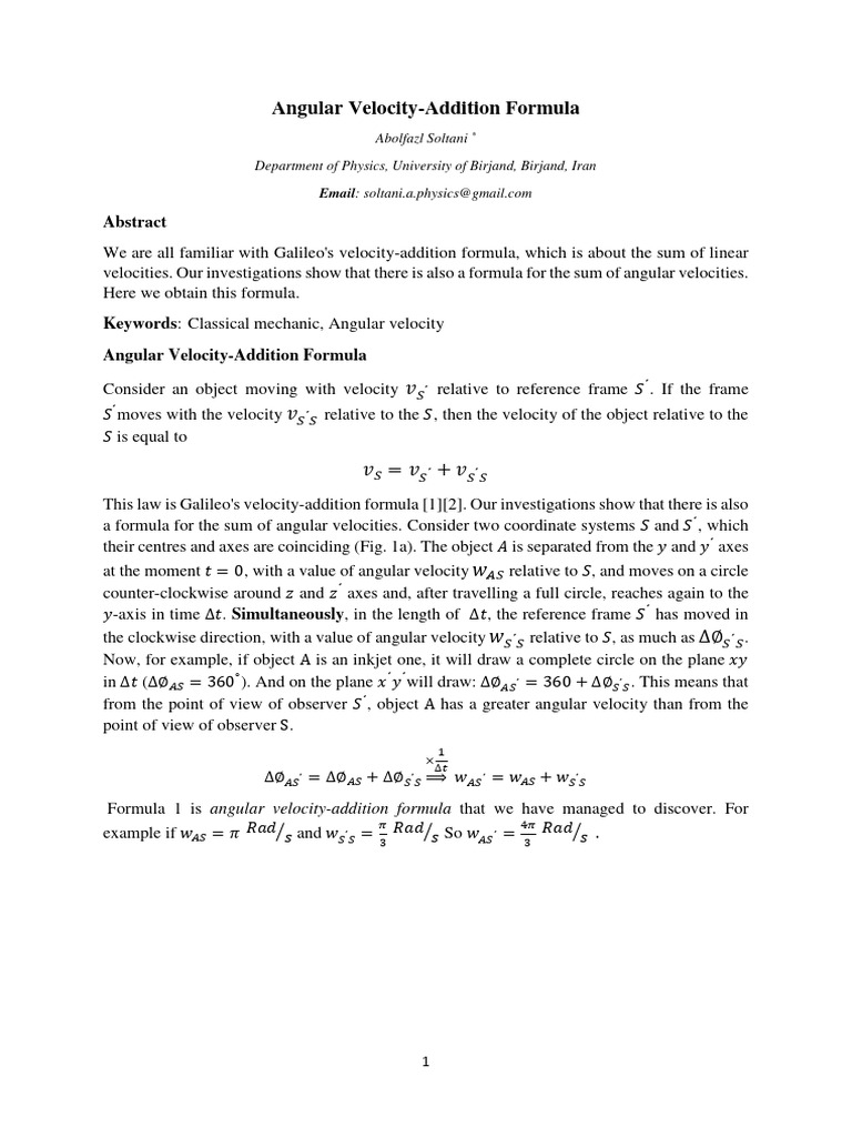 angular-velocity-addition-formula | PDF | Velocity | Angle
