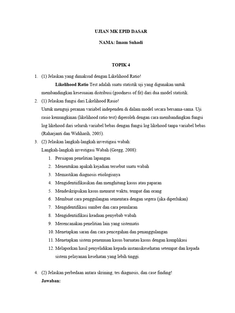 Jawaban Ujian Soal Epid | PDF