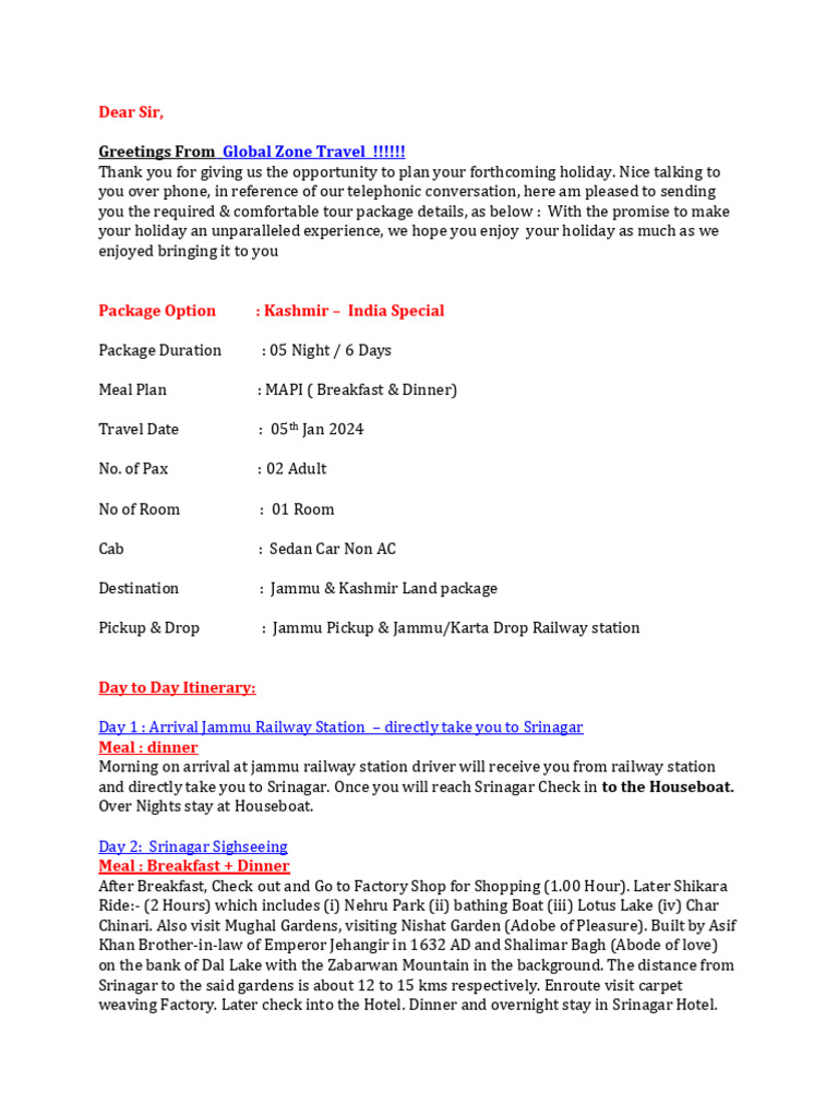 Manish Ji (Amazing 05 Nights 06 Days Katra + Kashmir Tour Package (From Jammu Katra) ) Nov Month ...