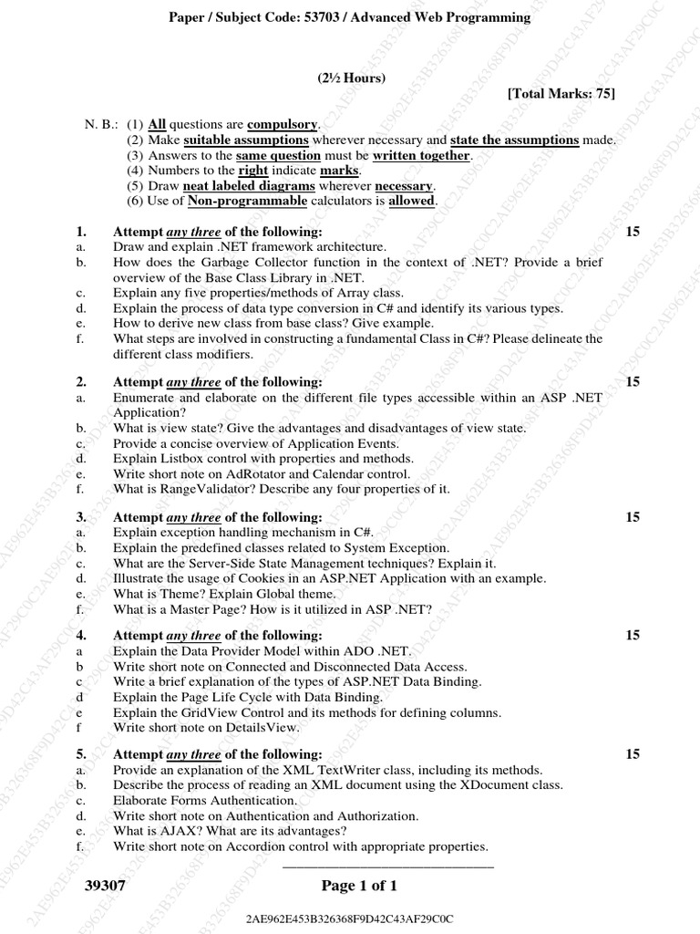 Advanced Web Programming Exam Questions | PDF | C Sharp (Programming ...