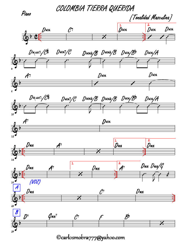 COLOMBIA TIERRA QUERIDA - Piano - (Voz M) | PDF