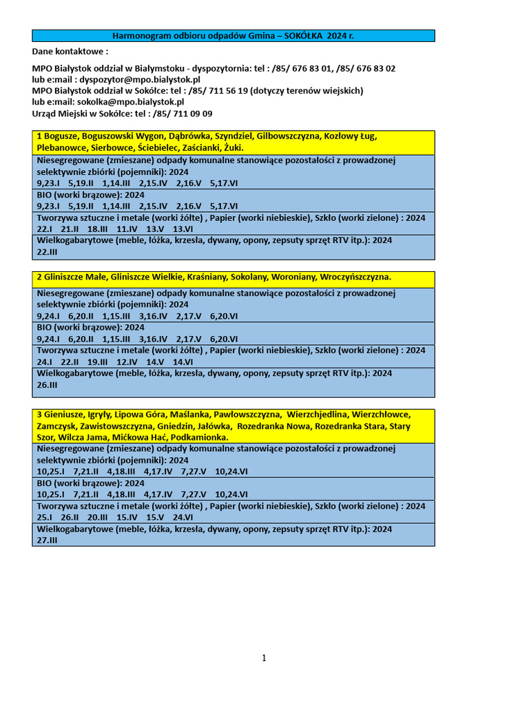 Harmonogram Odpady Sokolka 2024 2 | PDF