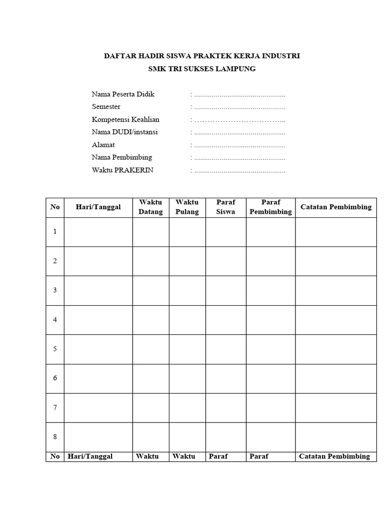 Daftar Hadir Siswa Praktek Kerja Industri | PDF | Seni