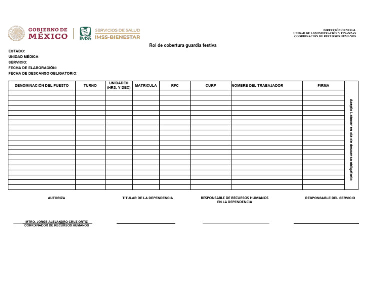 FORMATO Rol de Guardia Festiva | PDF