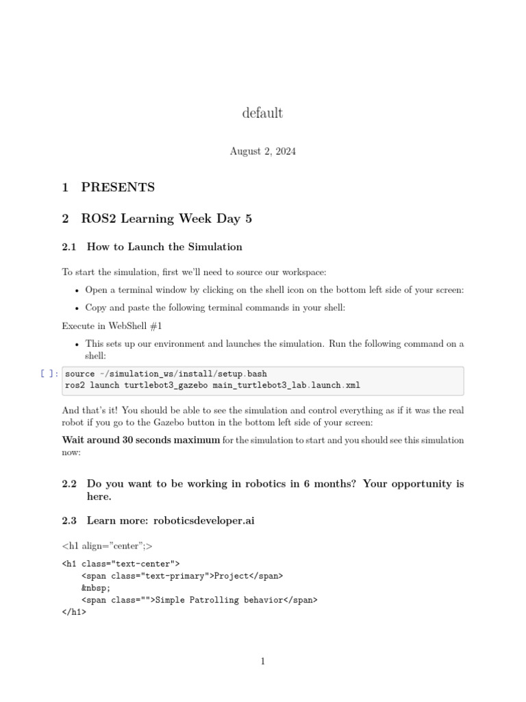 ROS2 Simulation and Patrolling Behavior | PDF | Robot | Robotics