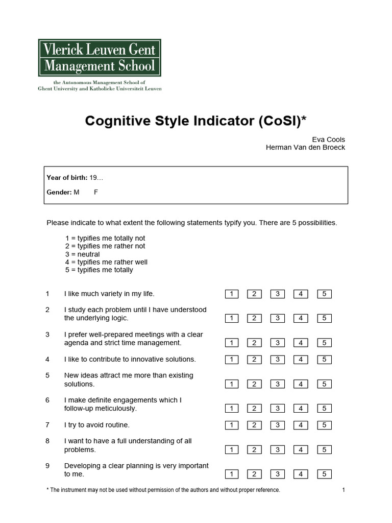 Cools & Van Den Broeck (2007) CoSI | PDF | Cognition | Cognitive Science
