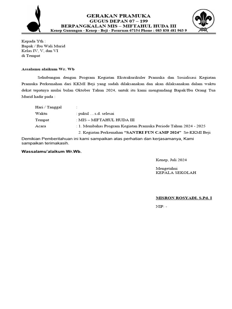 Surat Undangan Kegiatan Pramuka | PDF