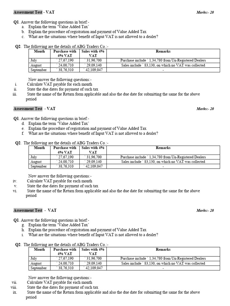 Assessment Test | PDF | Debits And Credits | Value Added Tax