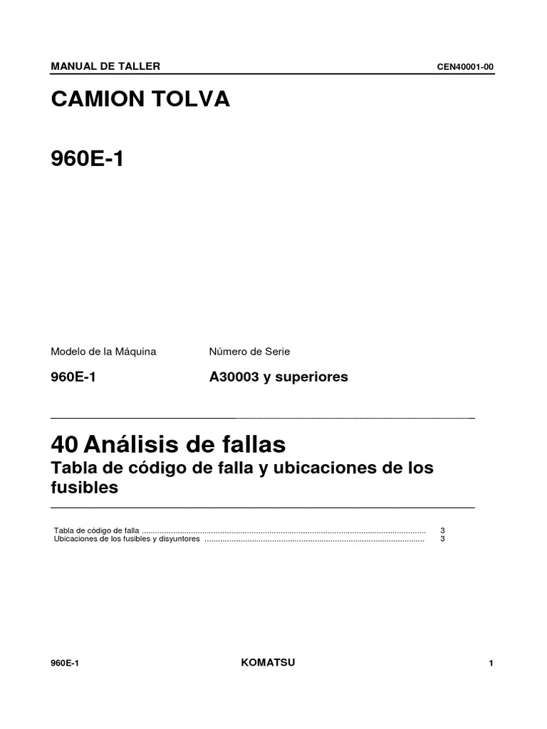 CEN40001 Análisis de Fallas_Tabla Código Falla y Ubicación Fusibles SM 960E-1 | PDF | Cambiar ...