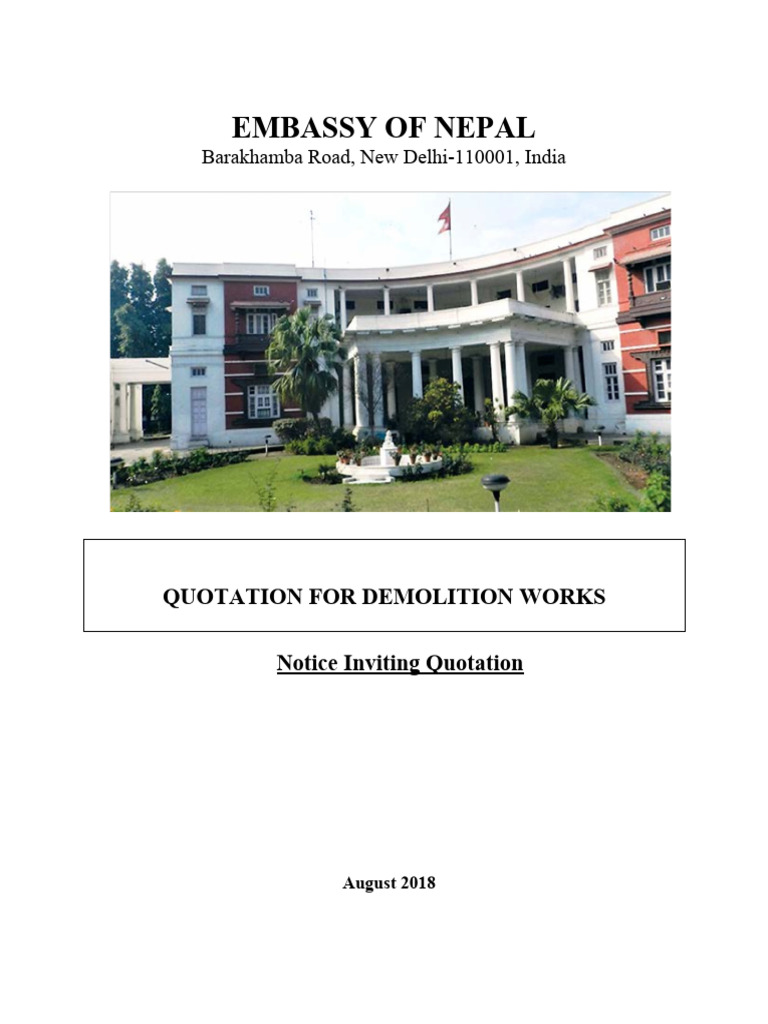Nepal Embassy Demolition Quotation 2018 | PDF | Damages