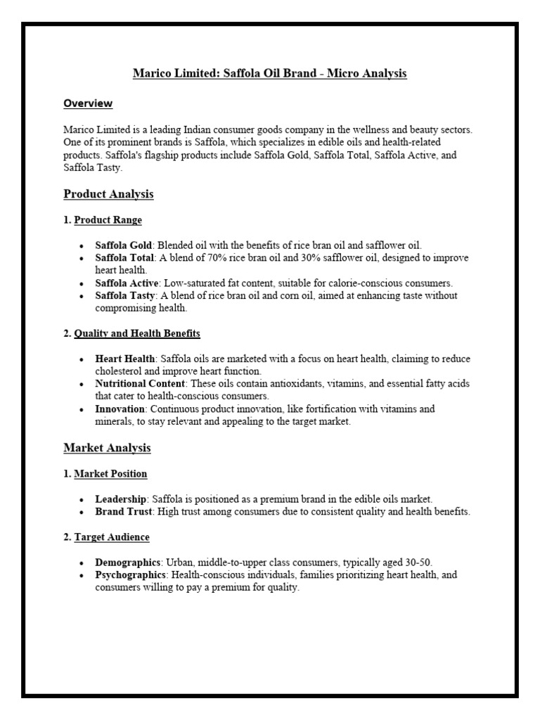 Marico Limited - Saffola Oil Brand - Micro Analysis | PDF | Marketing ...