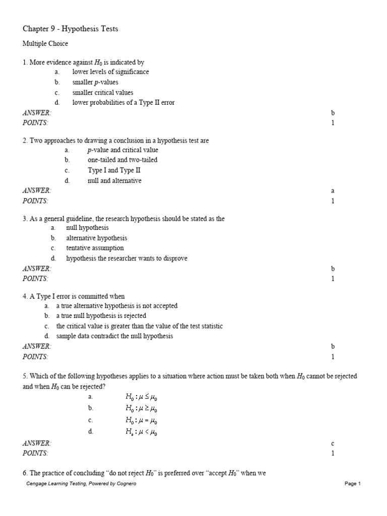 Chapter 9 Hypothesis Tests | PDF | Statistical Hypothesis Testing ...