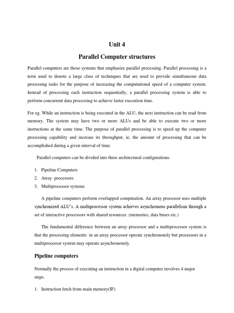 Unit 4 - Parallel Computer Structures Word | PDF | Central Processing Unit | Parallel Computing