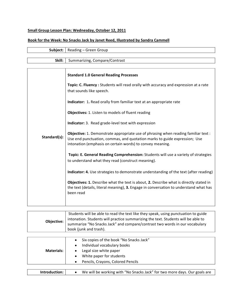 1st Grade Small Group Reading Lesson Plan - Summarizing | PDF
