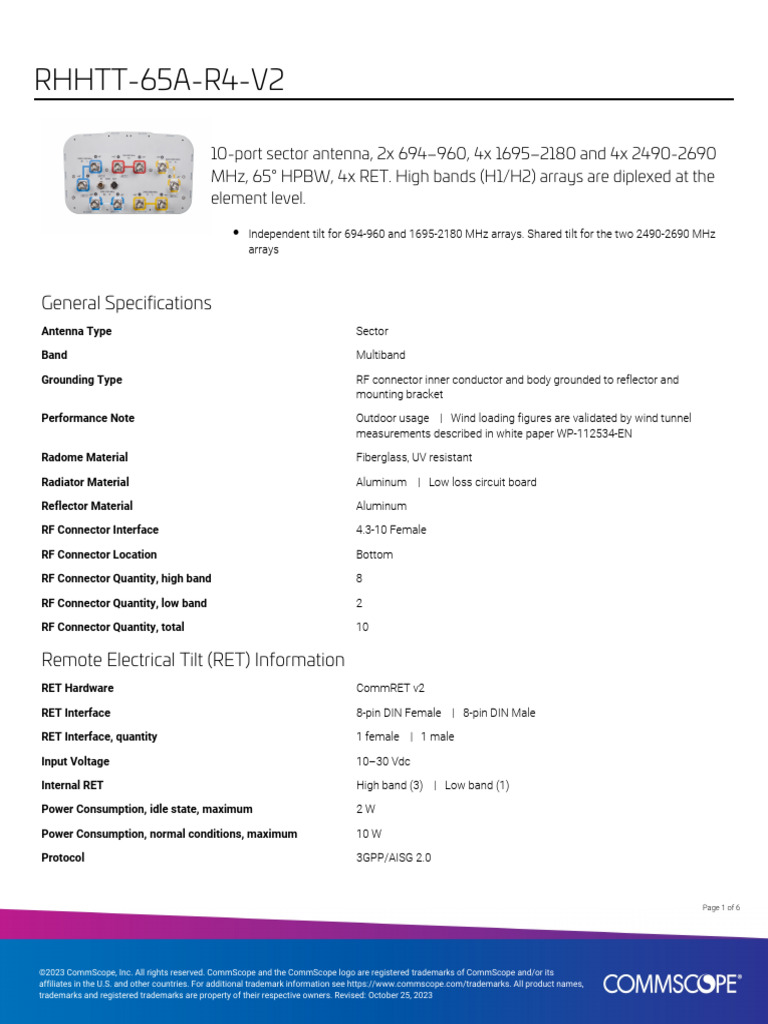 RHHTT-65A-R4-V2 Product Specifications (Comprehensive) | PDF | Antenna (Radio) | Electrical ...
