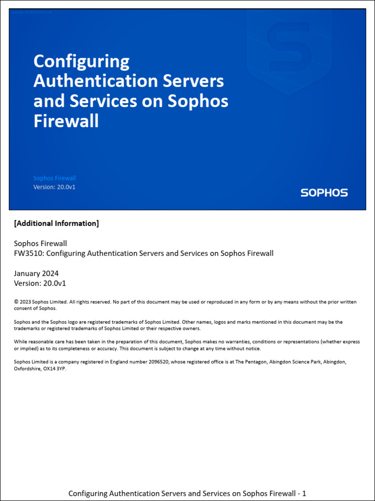 FW3510 20.0v1 Configuring Authentication Servers and Services on Sophos Firewall | PDF | Radius ...