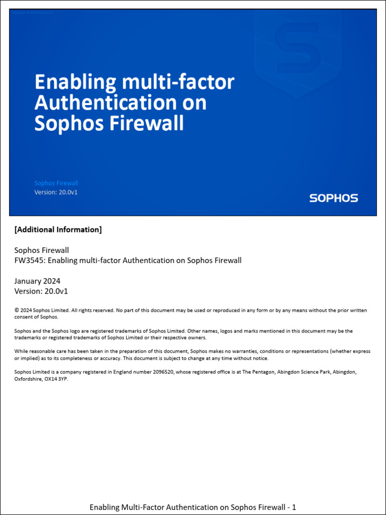 FW3545 20.0v1 Enabling Multifactor Authentication On Sophos Firewall | PDF | Password | Access ...