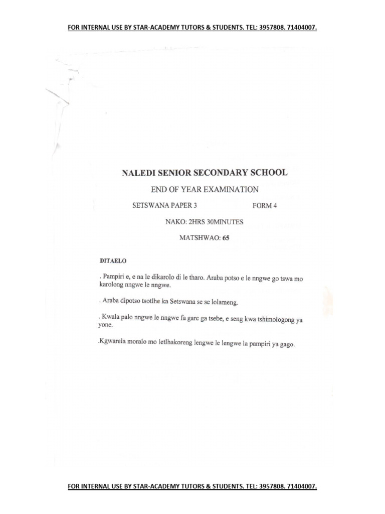 Bgcse Setswana Paper 3, Naledi SSS | PDF