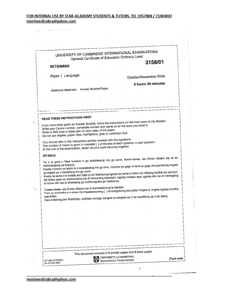 Setswana Paper 1 Study Guide | PDF | Business